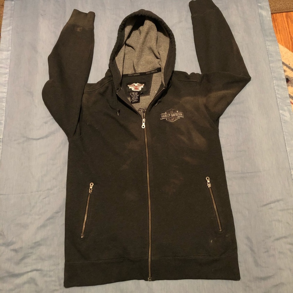 Harley Davidson Distressed Zip Up Hoodie - Gem
